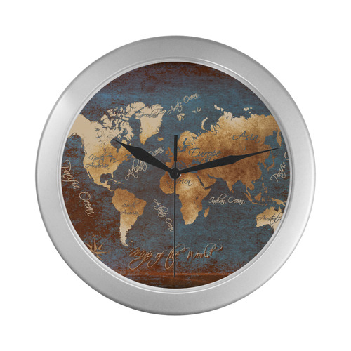 world map Silver Color Wall Clock | ID: D1526684