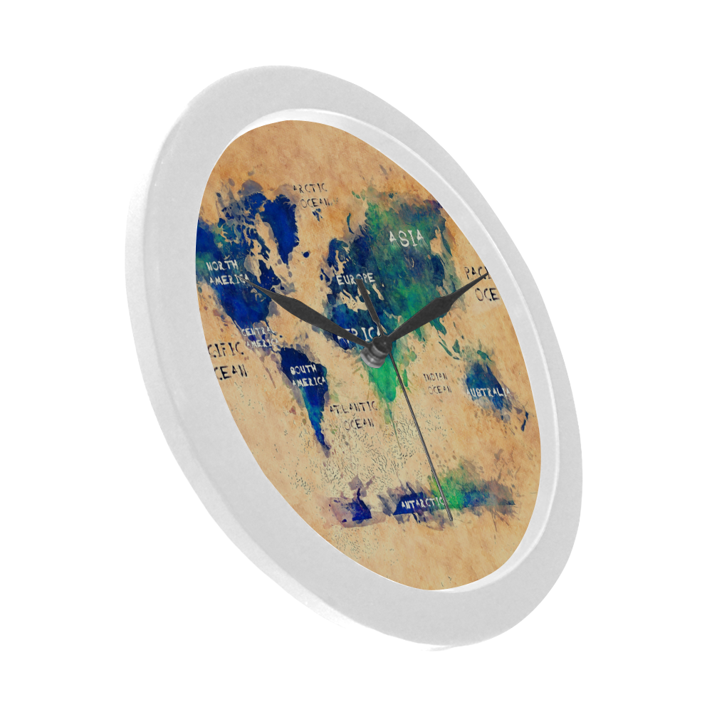 world map OCEANS and continents Circular Plastic Wall clock | ID: D1526952