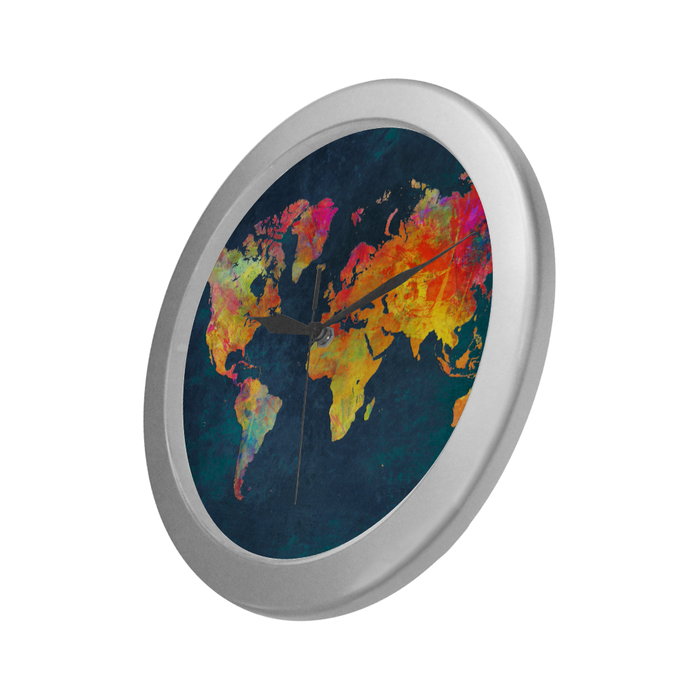 world map 16 Silver Color Wall Clock | ID: D1527094