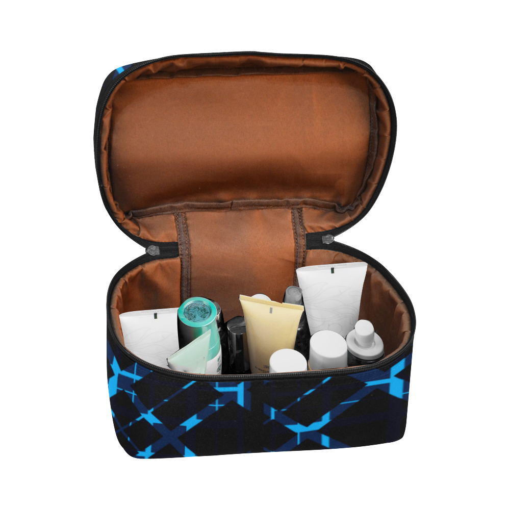 Diagonal Blue & Black Plaid Hipster Style Cosmetic Bag/Large (Model ...