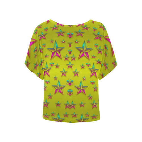 Flower Power Stars Women's Batwing-Sleeved Blouse T shirt (Model T44 ...