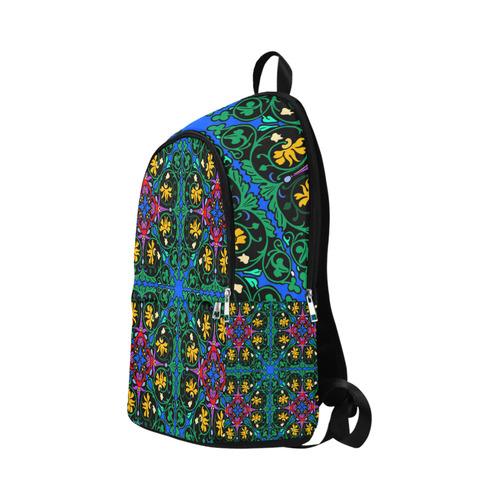 Colorful Floral Diamond Squares on Blue Fabric Backpack for Adult ...