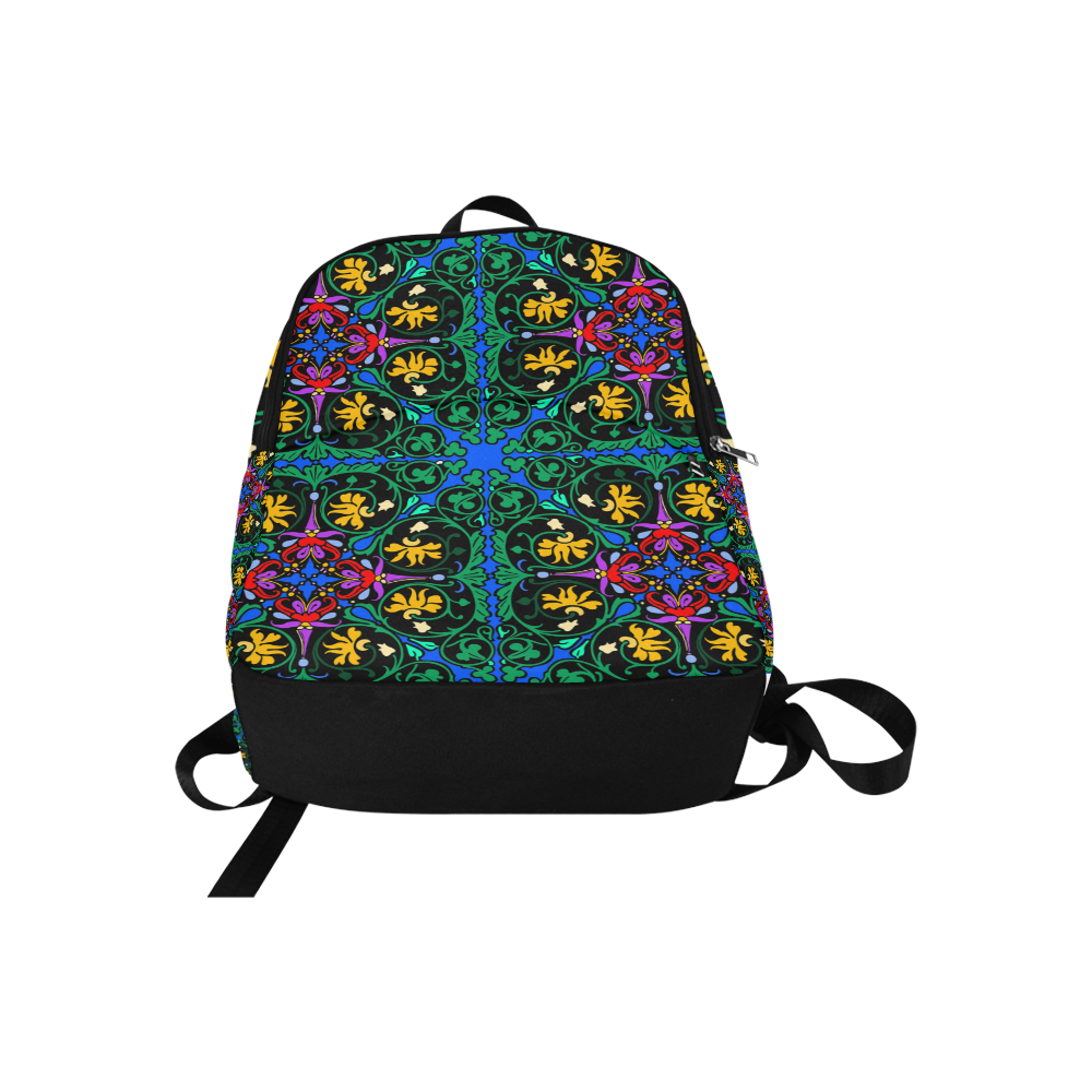 Colorful Floral Diamond Squares on Blue Fabric Backpack for Adult ...