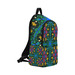 Colorful Floral Diamond Squares on Blue Fabric Backpack for Adult ...