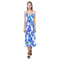 blue stripes V-Neck Open Fork Long Dress(Model D18) | ID: D1066370