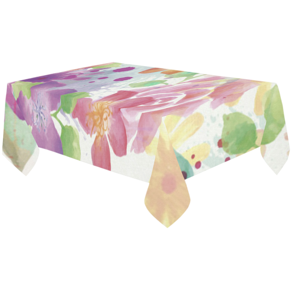 Watercolor Splash Red Green Floral Pattern Cotton Linen Tablecloth 60 ...