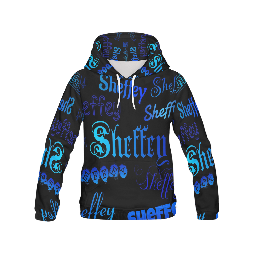 Sheffey Fonts - Shades of Blue on Black All Over Print Hoodie for Women ...
