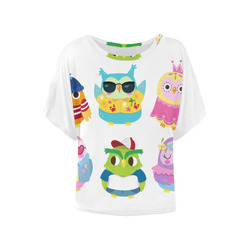 Cute Owls With Funny Clothes Women's Batwing-Sleeved Blouse T shirt ...