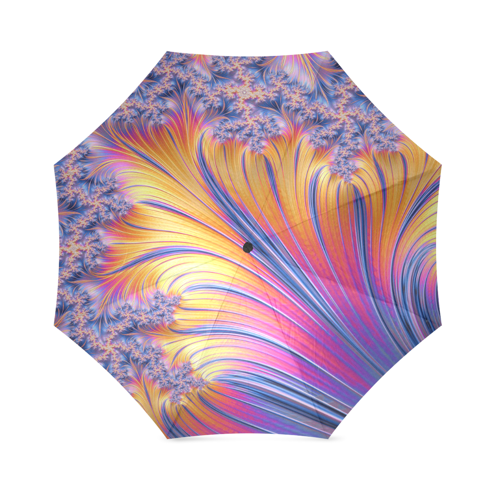 Trippy Blue Yellow Gold Fractal Waves Foldable Umbrella (Model U01 ...