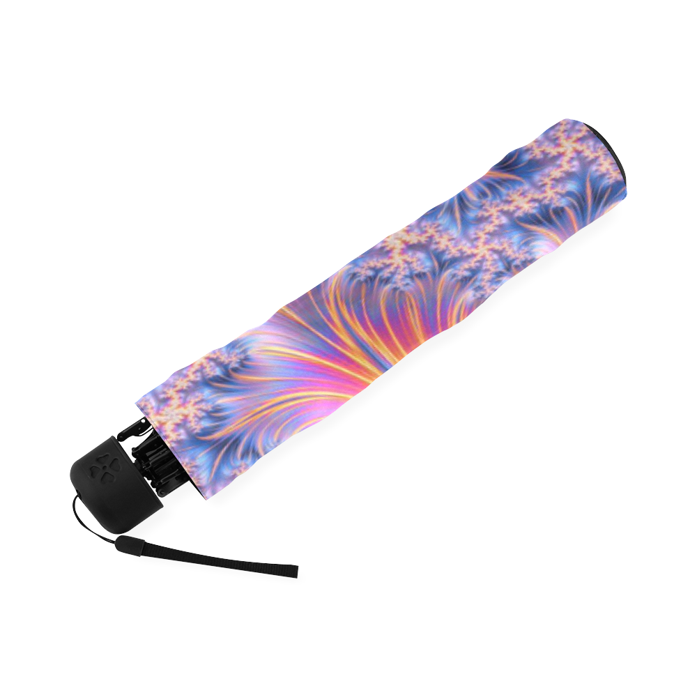 Trippy Blue Yellow Gold Fractal Waves Foldable Umbrella (Model U01 ...