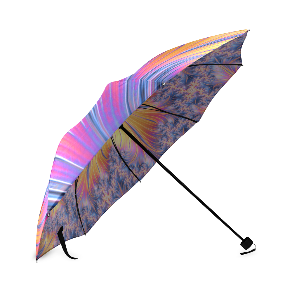 Trippy Blue Yellow Gold Fractal Waves Foldable Umbrella (Model U01 ...