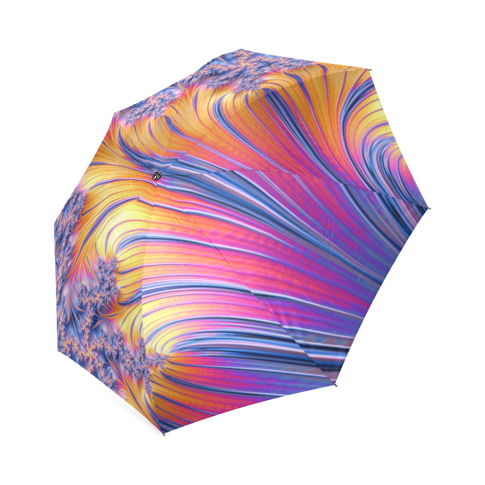Trippy Blue Yellow Gold Fractal Waves Foldable Umbrella (Model U01 ...
