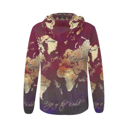 world map All Over Print Full Zip Hoodie for Women (Model H14) | ID ...