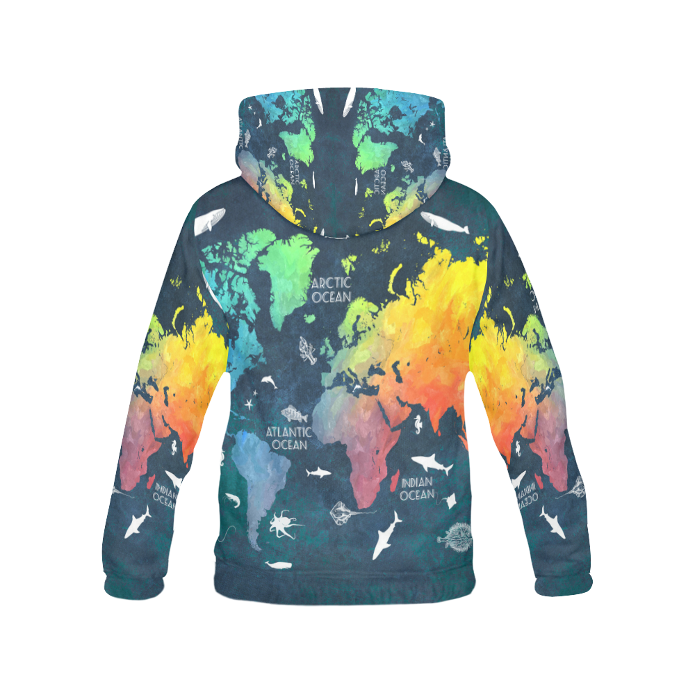 world map All Over Print Hoodie for Women (USA Size) (Model H13) | ID ...