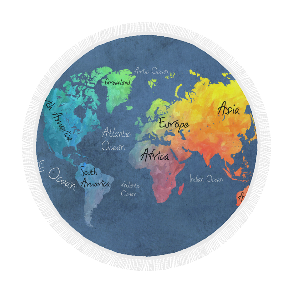 world map 30 Circular Beach Shawl 59"x 59" | ID: D1697265