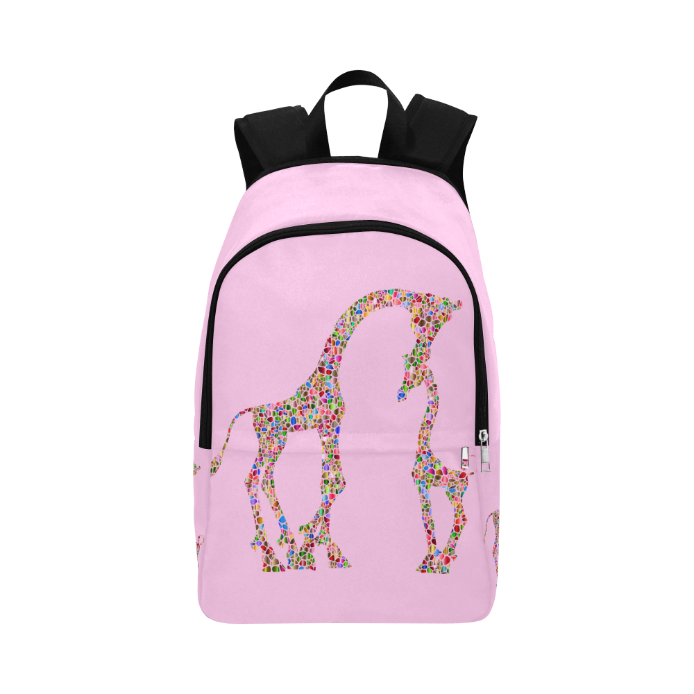 Mother And Baby Giraffe Light Pink Fabric Backpack for Adult (Model ...