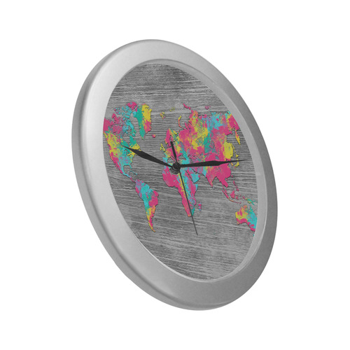 world map Silver Color Wall Clock | ID: D1728611