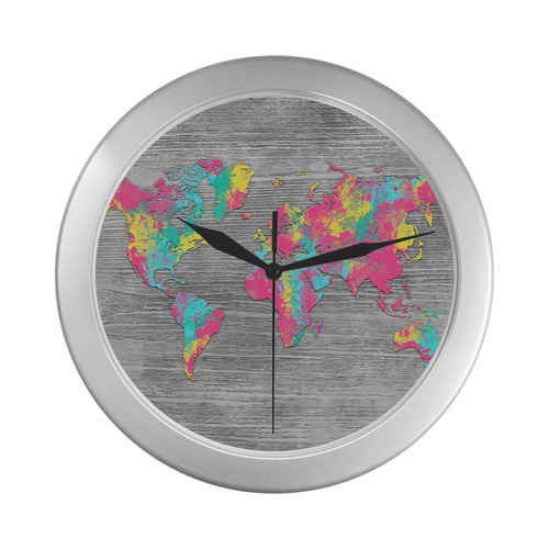 world map Silver Color Wall Clock | ID: D1728611