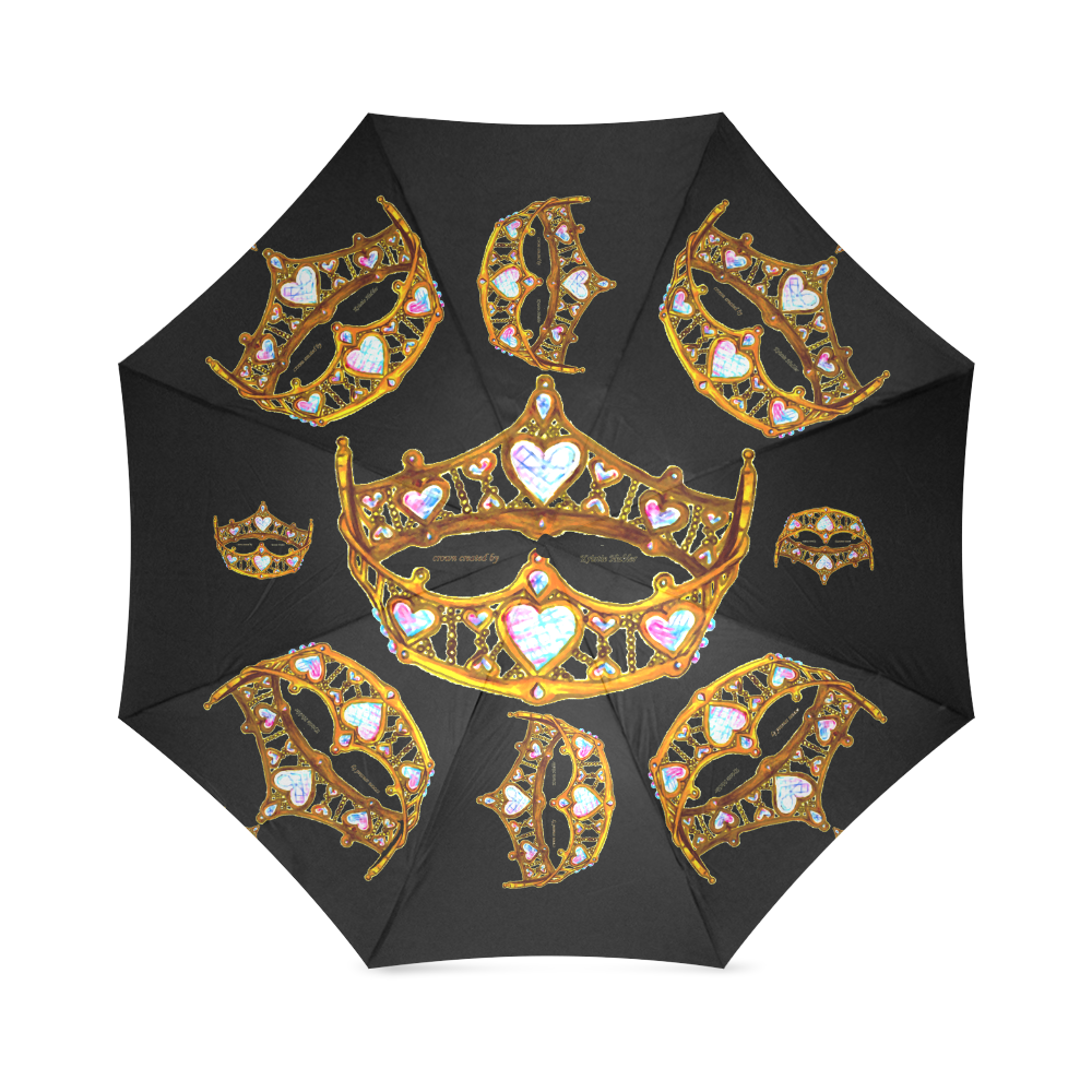 Gold Queen of Hearts Crowns Tiaras black umbrella Foldable Umbrella ...