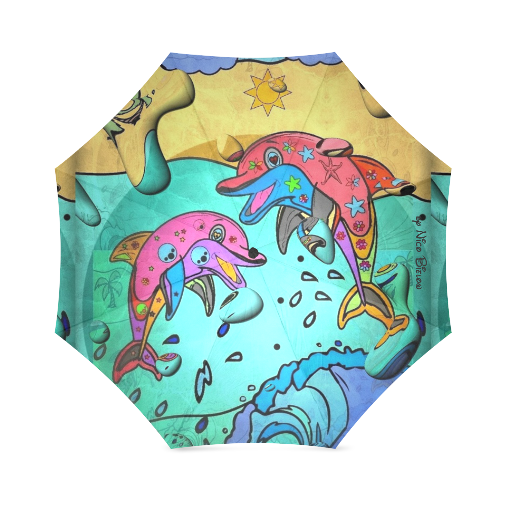Dolphin Popart by Nico Bielow Foldable Umbrella (Model U01) | ID: D1736090