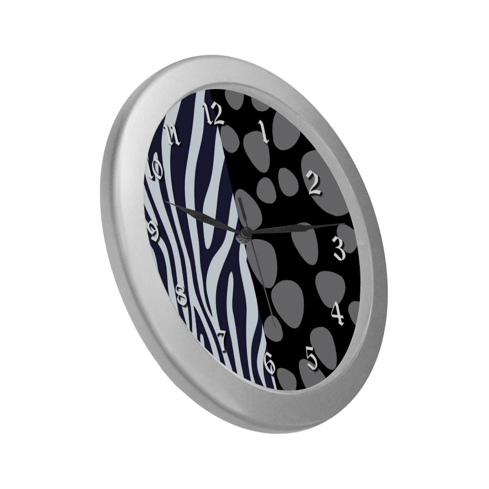 Zebra & Leopard Skin Silver Color Wall Clock | ID: D1743704