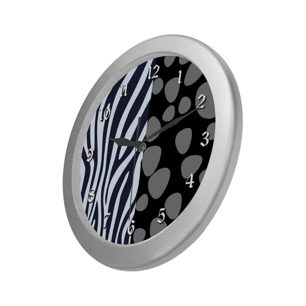 Zebra & Leopard Skin Silver Color Wall Clock | ID: D1743704