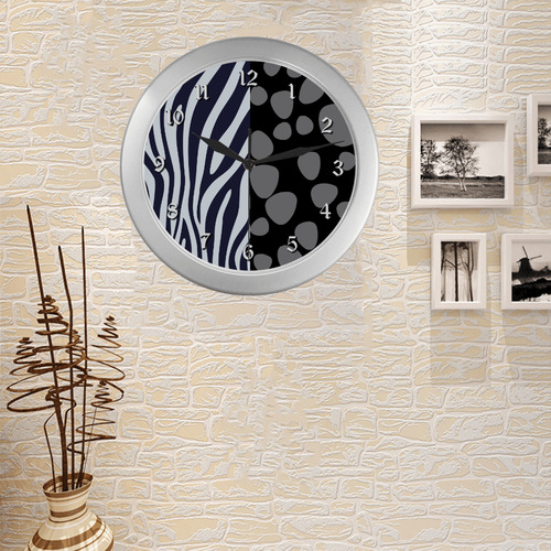 Zebra & Leopard Skin Silver Color Wall Clock | ID: D1743704