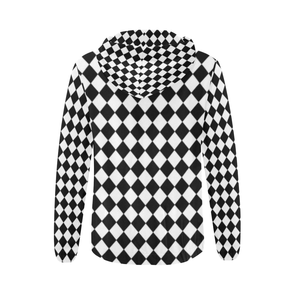 Zip Hoodie Black White Harlequin Print All Over Print Full Zip Hoodie ...