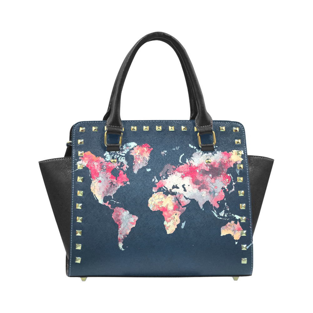 world map #world #map Rivet Shoulder Handbag (Model 1645) | ID: D1861550