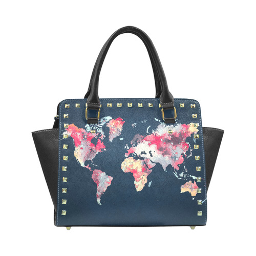 world map #world #map Rivet Shoulder Handbag (Model 1645) | ID: D1861550