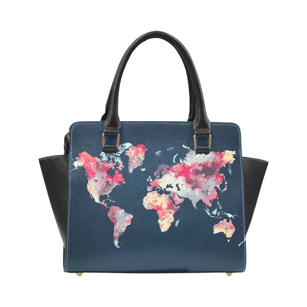 world map #world #map Rivet Shoulder Handbag (Model 1645) | ID: D1861550