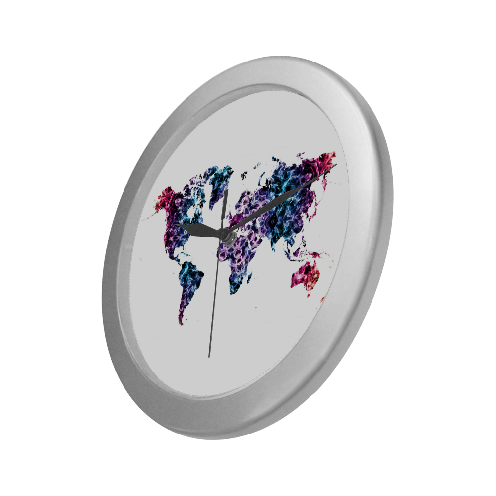 map of the world Silver Color Wall Clock | ID: D1890433