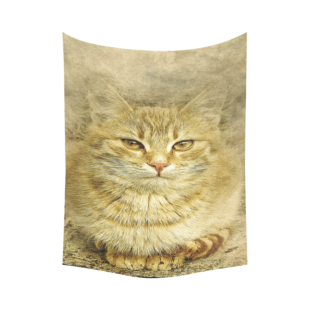 Orange Tabby Cat Cotton Linen Wall Tapestry 60"x 80" | ID: D1907298
