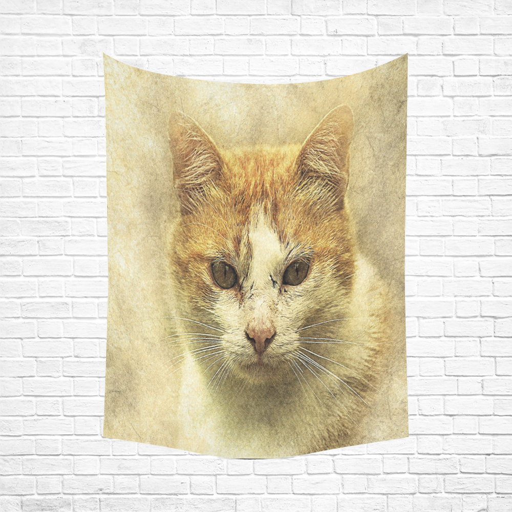 Orange Tabby 2 Cotton Linen Wall Tapestry 60"x 80" | ID: D1907278