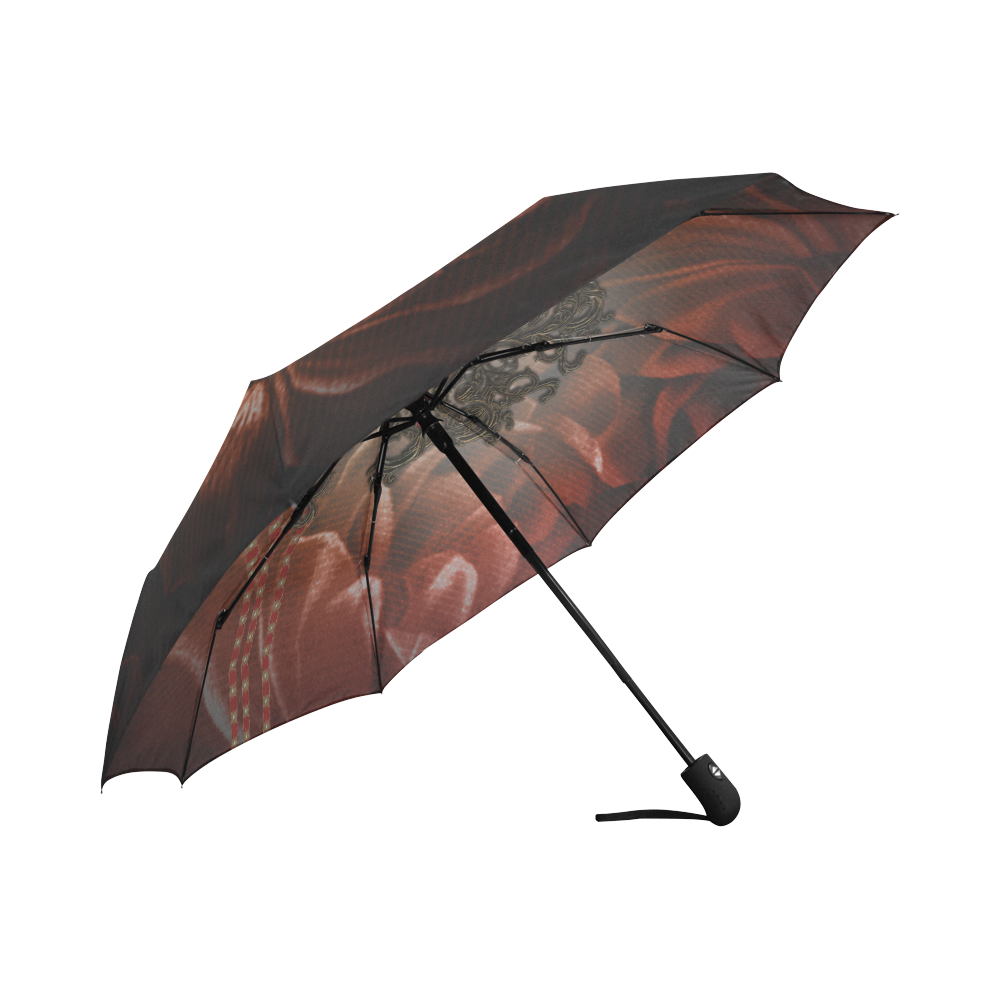 Red floral design Auto-Foldable Umbrella (Model U04) | ID: D1944000