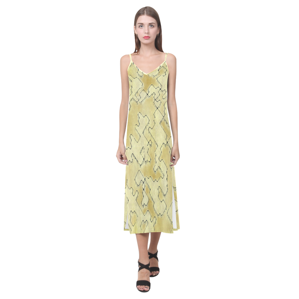 fantasy dungeon maps 1 by JamColors V-Neck Open Fork Long Dress(Model ...