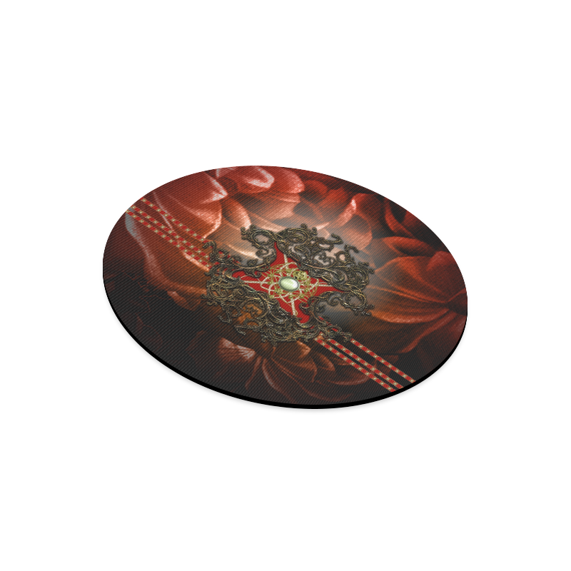 Red floral design Round Mousepad | ID: D1957870