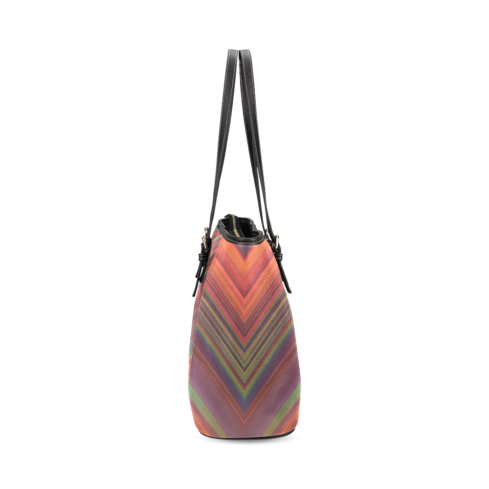 Red Diagonal Stripes - V Pattern Leather Tote Bag/Small (Model 1640 ...