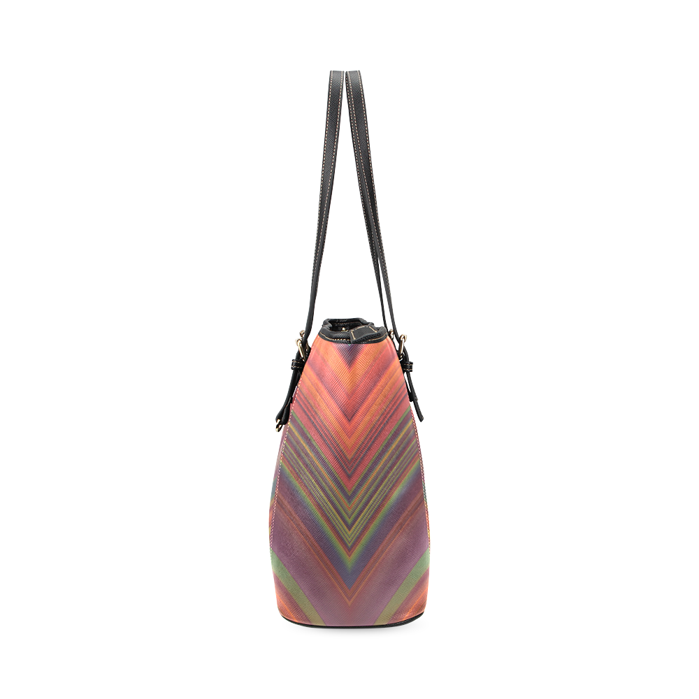 Red Diagonal Stripes - V Pattern Leather Tote Bag/Small (Model 1640 ...
