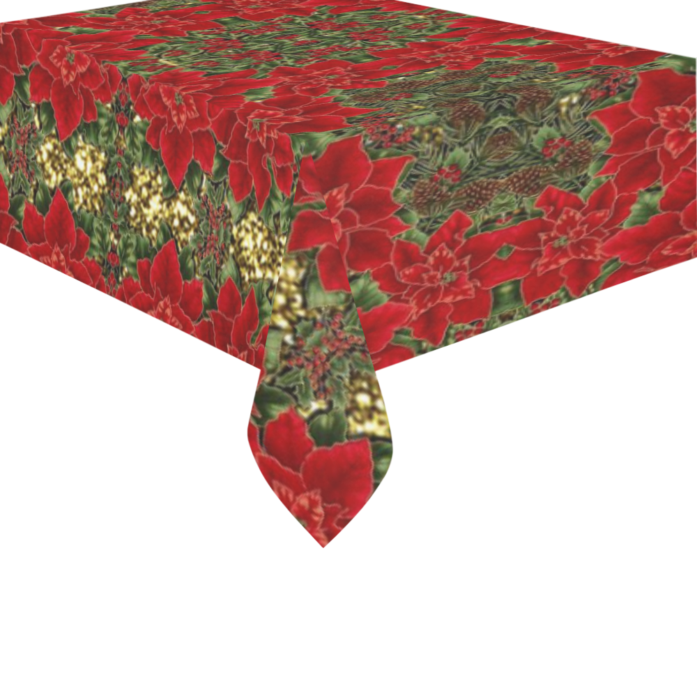 Red & Gold Poinsettia Pattern Cotton Linen Tablecloth 60" x 90" | ID ...