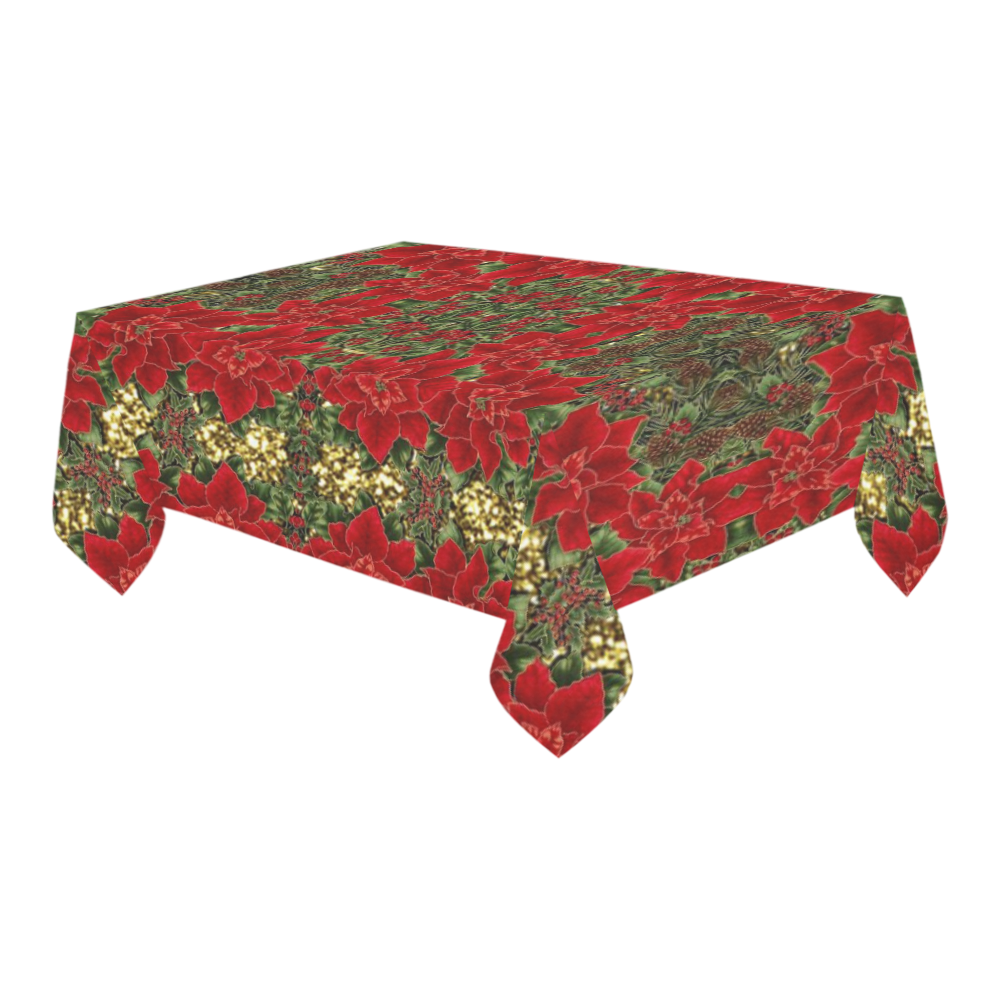 Red & Gold Poinsettia Pattern Cotton Linen Tablecloth 60" x 90" | ID ...