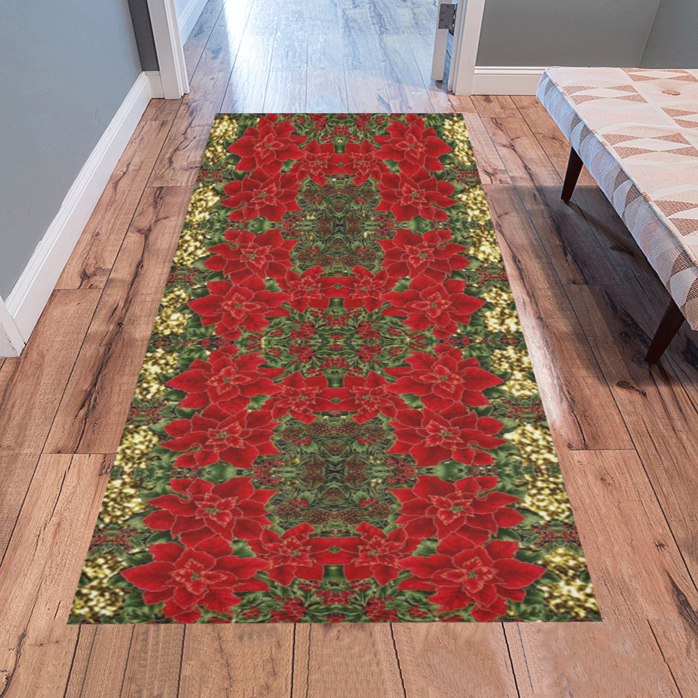 Red & Gold Poinsettia Pattern 2 Area Rug 7'x3'3'' | ID: D2051678