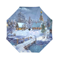 Christmas Landscape Snow River Bridge Auto-Foldable Umbrella (Model U04 ...
