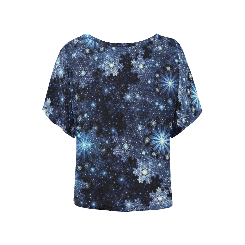 Wintery Blue Snowflake Pattern Women's Batwing-Sleeved Blouse T shirt ...