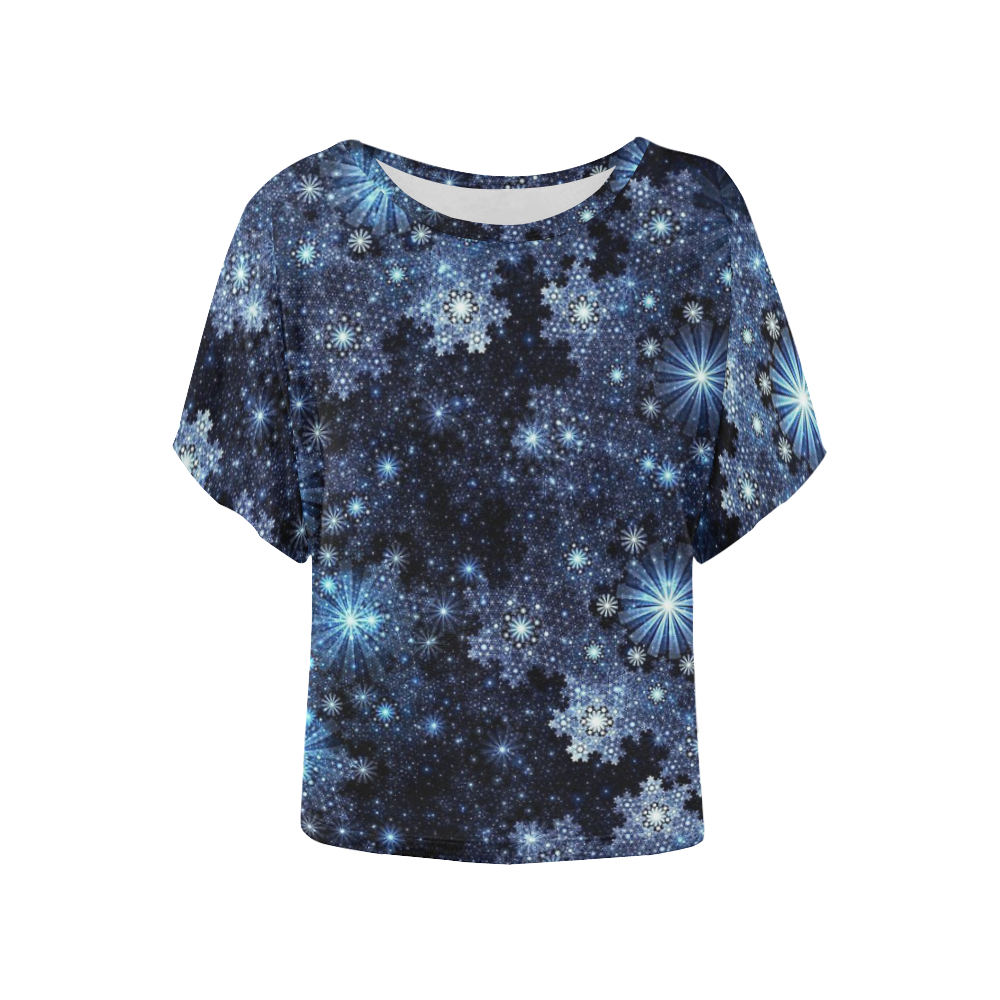 Wintery Blue Snowflake Pattern Women's Batwing-Sleeved Blouse T shirt ...