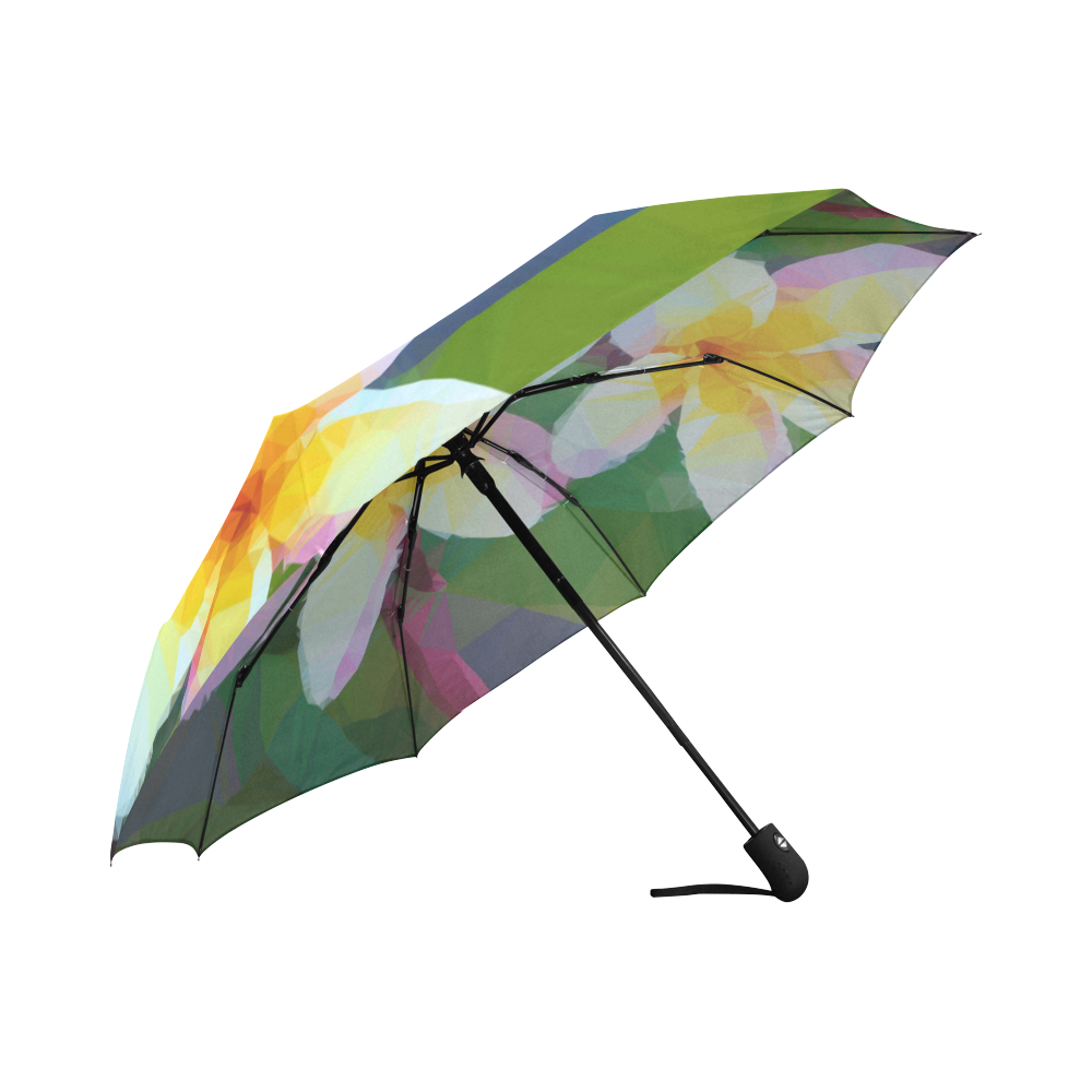 Plumeria Tropical Floral Low Poly Triangles Auto-Foldable Umbrella ...