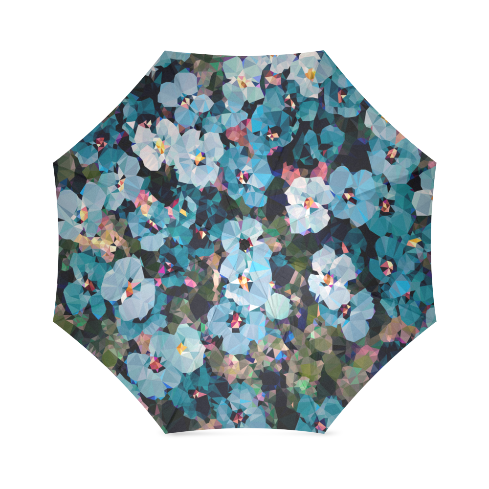 Blue Flowers Geometric Triangles Low Poly Art Foldable Umbrella (Model ...