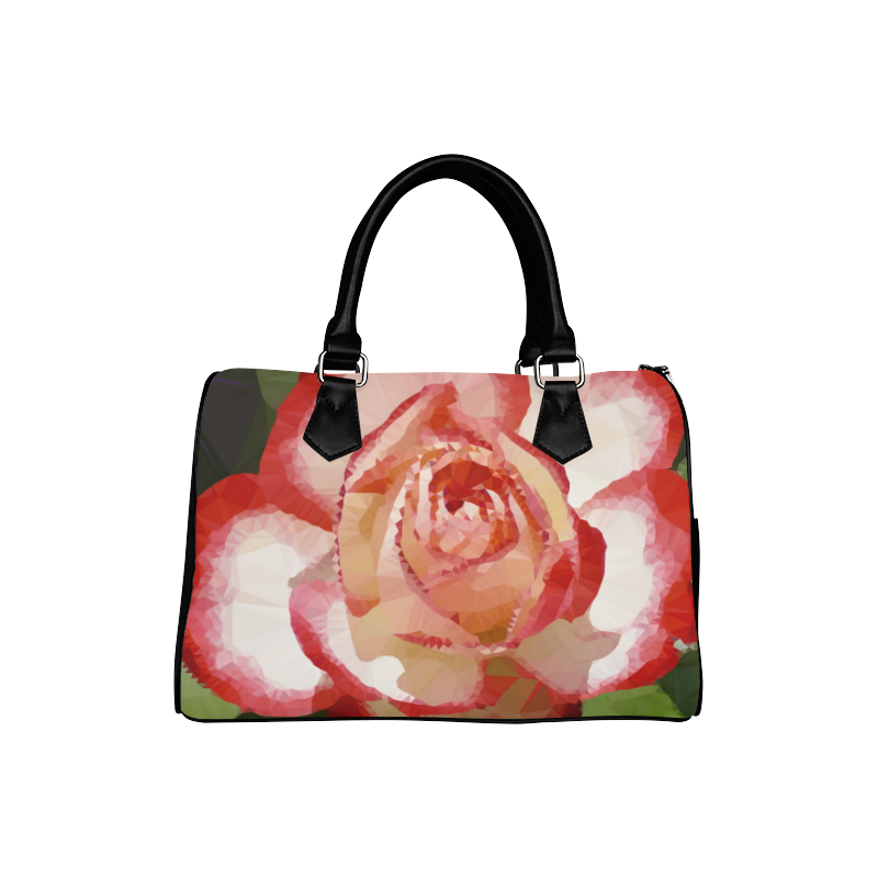 Red White Rose Geometric Floral Low Poly Triangle Boston Handbag (Model ...
