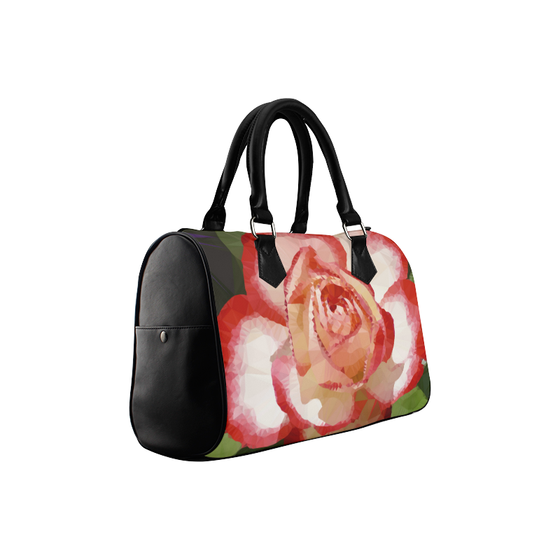 Red White Rose Geometric Floral Low Poly Triangle Boston Handbag (Model ...