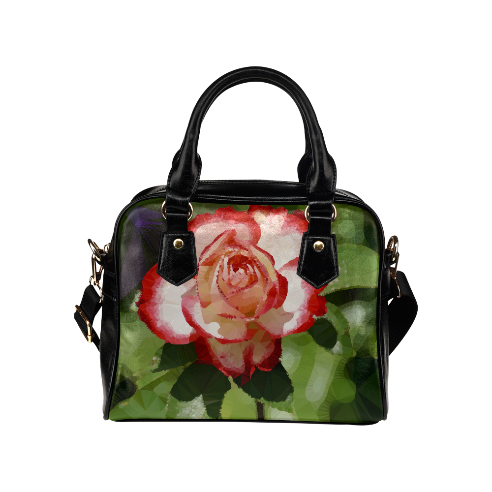Red White Rose Geometric Floral Low Poly Triangle Shoulder Handbag ...